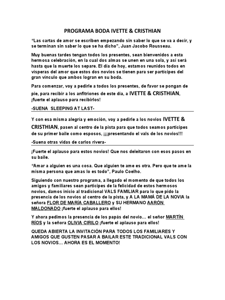 Programa Boda Ivette | PDF | Amor