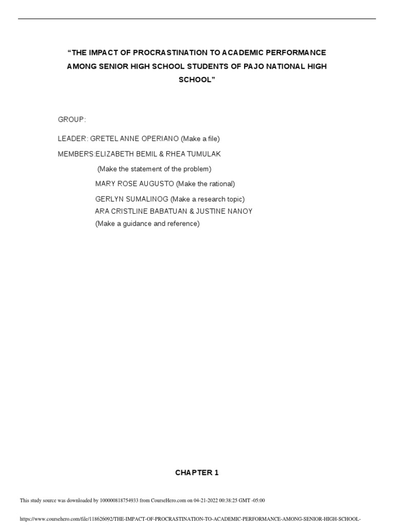 The Impact of Procrastination To Academic Performance Among Senior High ...