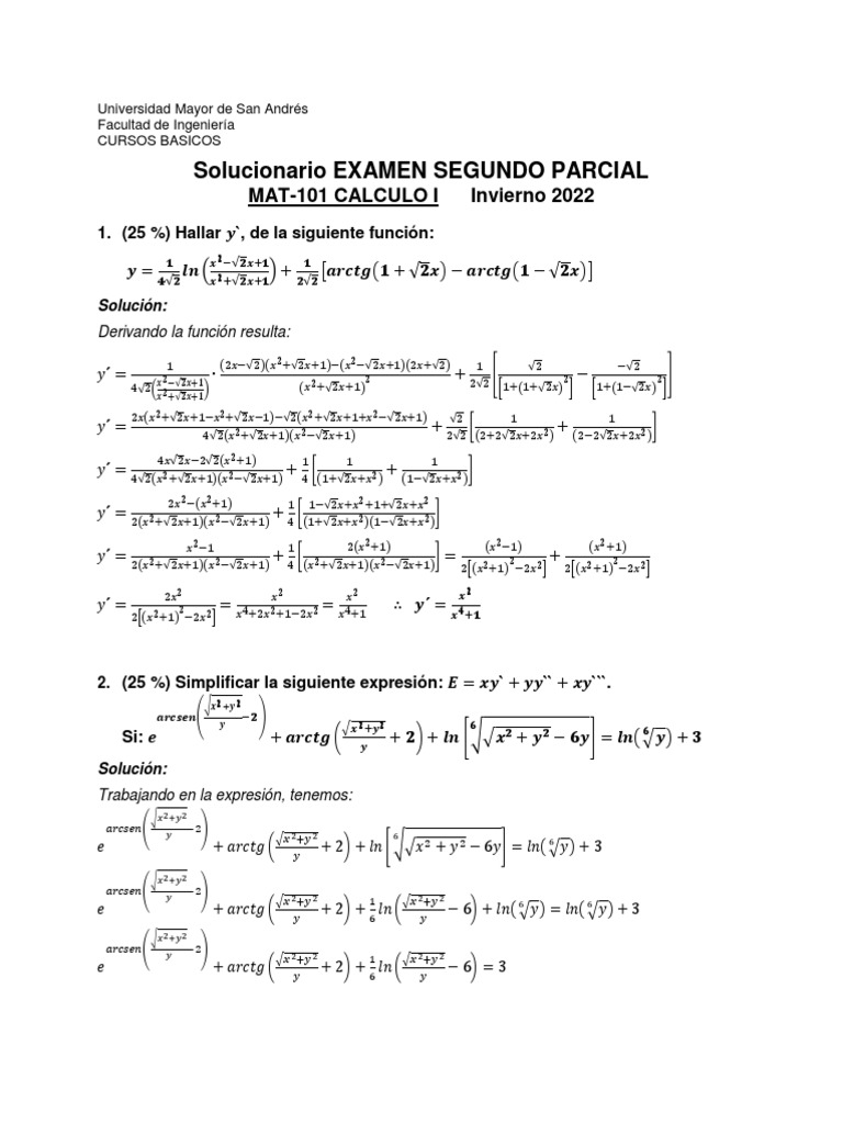 Solucionario 2do Parcial CALCULO I Invierno 2022 | PDF | Elipse | Conceptos matemáticos