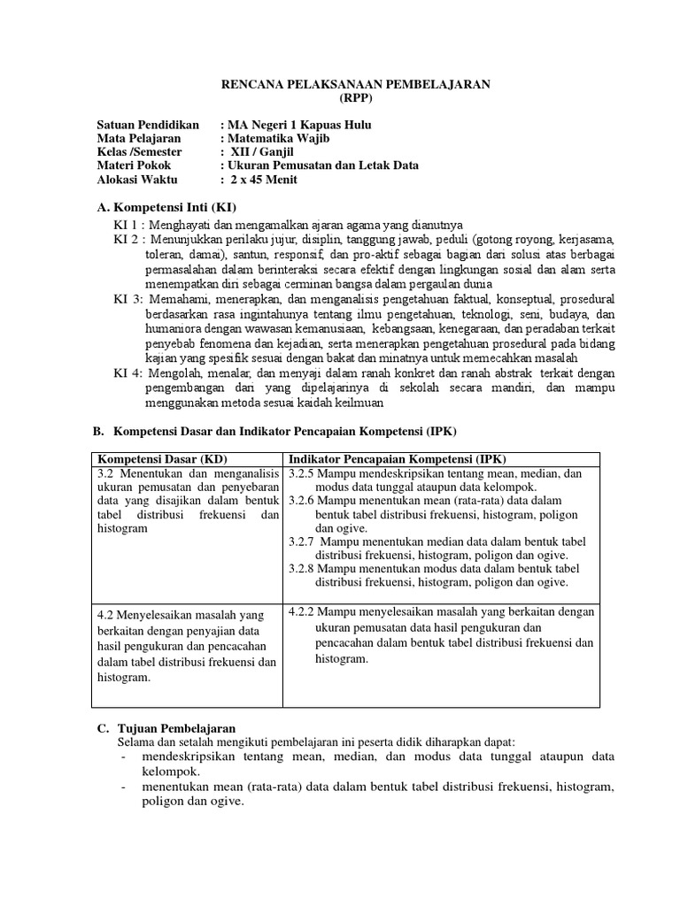 RPP UP 12 Ukuran Pemusatan Data | PDF | Karier & Perkembangan