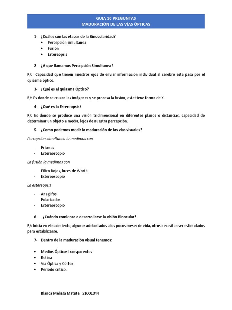 Guia Maduracion de La Vias Visuales | PDF | Percepción visual | Córnea