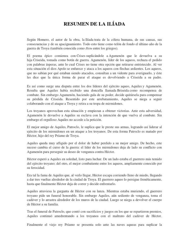 Resumen La Iliada en PDF | PDF | Héctor | Aquiles