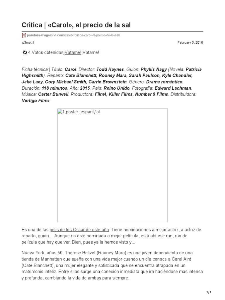 Crítica - Carol El Precio de La Sal | PDF