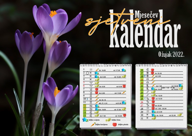 Mjesecev Sjetveni Kalendar Ozujak 22 | PDF