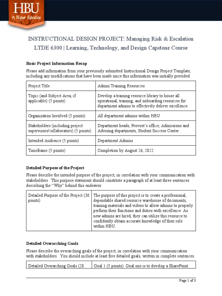 instructional design project outline christy hughes | PDF ...