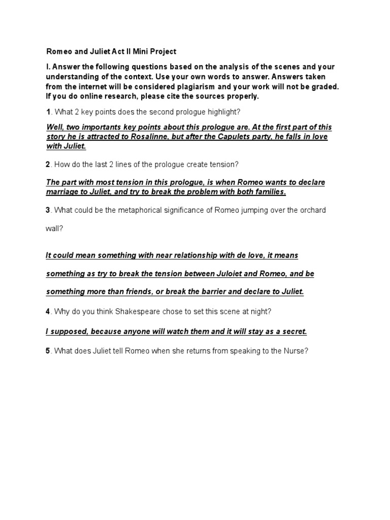 Romeo and Juliet Act II Mini Project | PDF | Romeo And Juliet ...