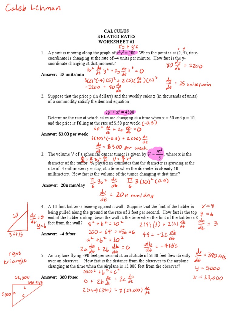 Related Rates I Worksheet | PDF
