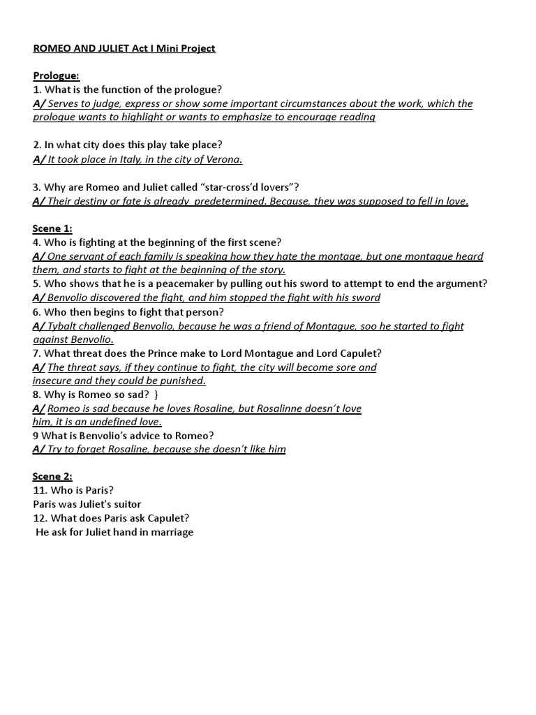 ROMEO-AND-JULIET-Act-I-Mini Project | PDF | Characters In Romeo And ...