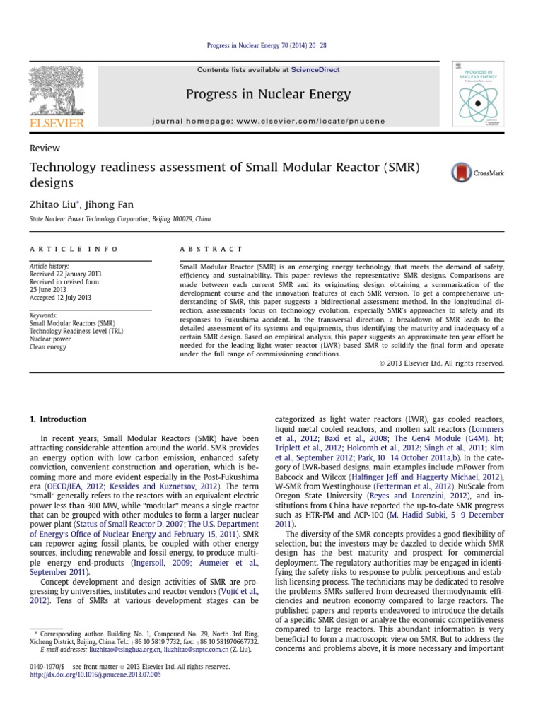 Assessing the Technological Readiness of Emerging Small Modular Reactor ...