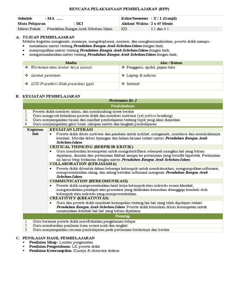 RPP I SKI Kelas 10 SEM 1 | PDF