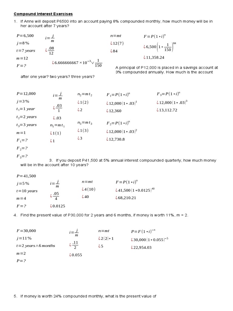Compound Interest Exercises | PDF | Mathematical Finance | Factor Income Distribution