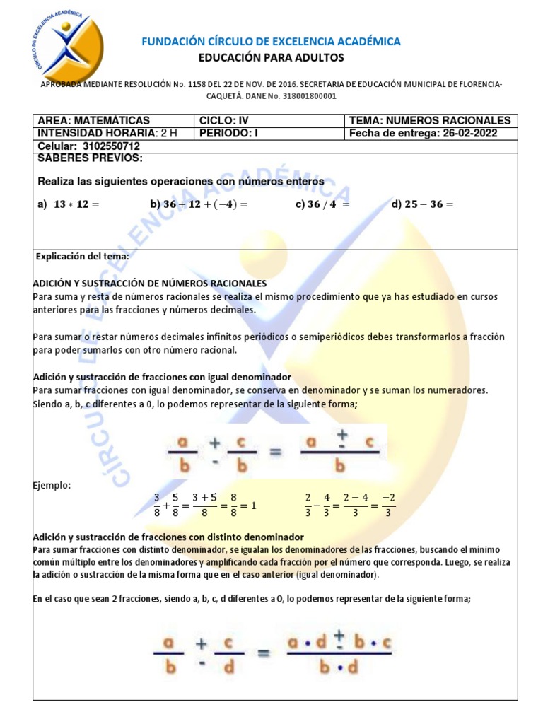 Guia Matemáticas Ciclo IV | PDF | Sustracción | Número racional
