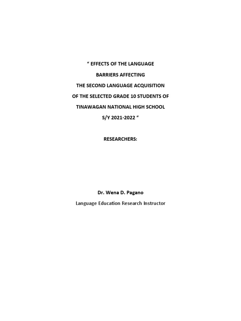 Effects of The Language Barriers (Research Paper) | PDF | Second ...
