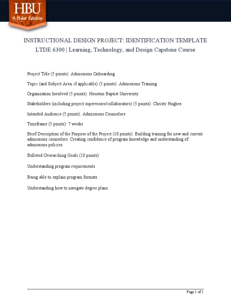 Ltde 6300 Instructional Design Project Identification Template | PDF ...