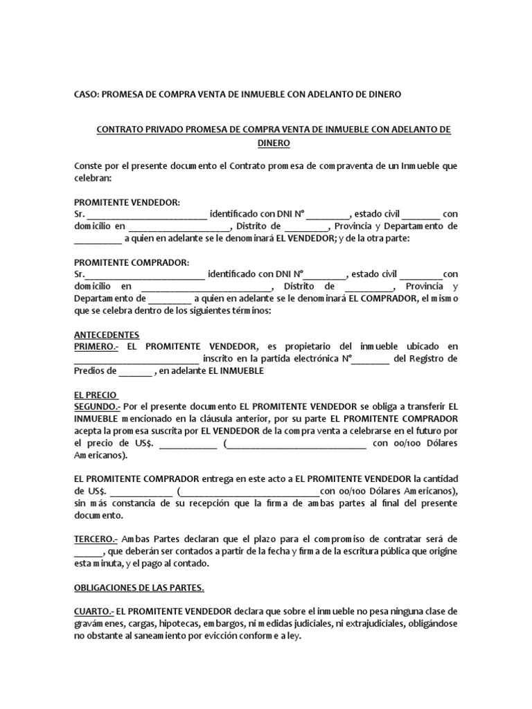 Promesa Compra Venta Inmueble Perú | PDF | Consentimiento | Derecho ...