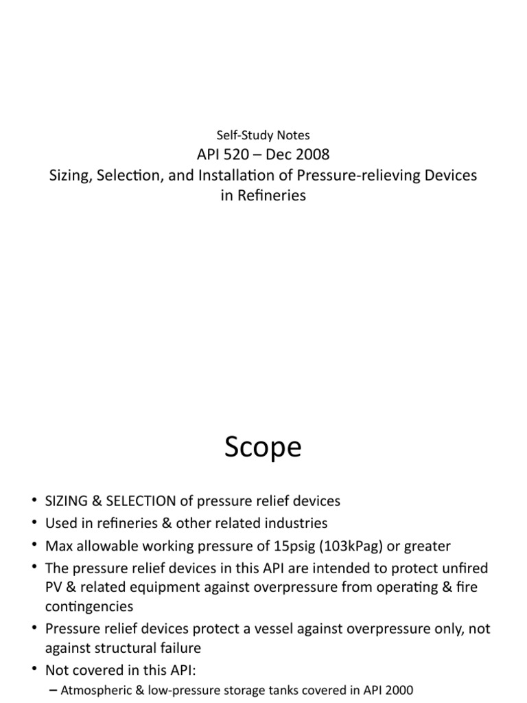 Self-Study On API 520 - Pressure Relief Device | PDF | Valve | Pressure