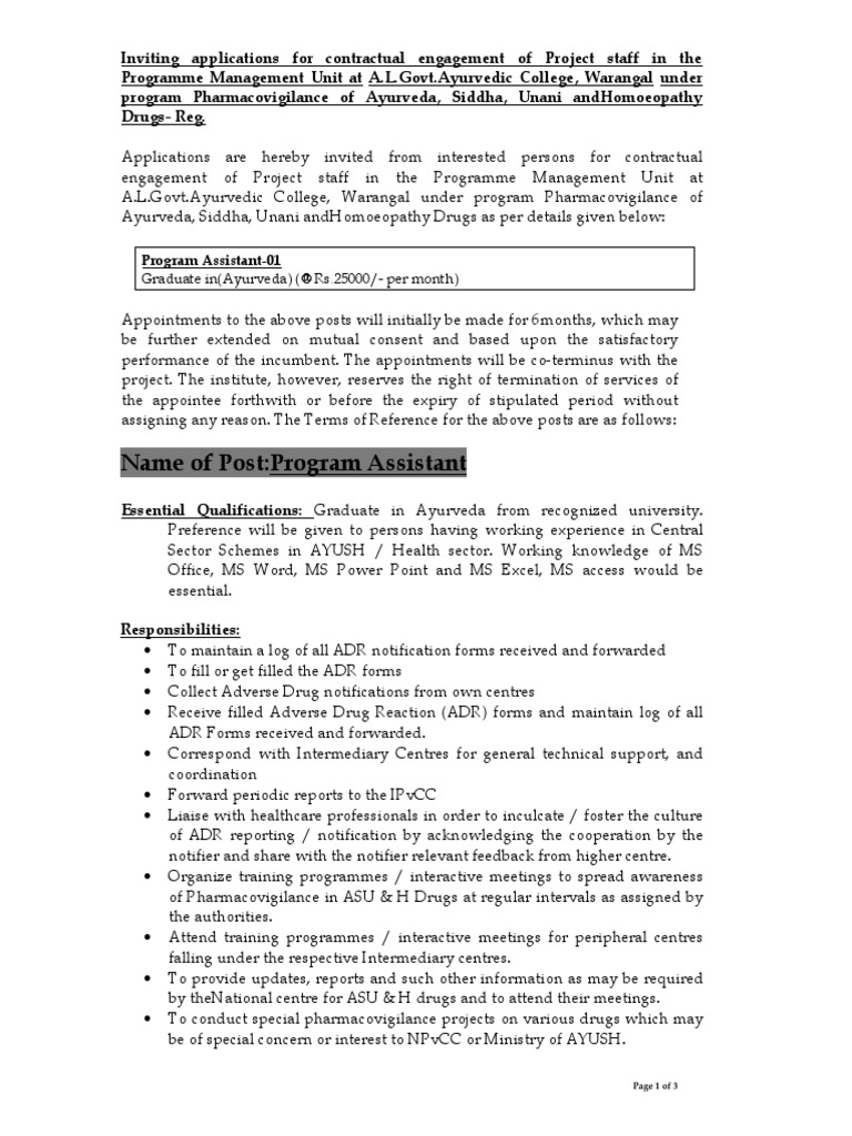 Guidelines and Application For Program Assistant | PDF | Ayurveda ...