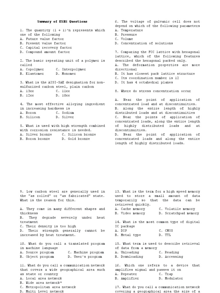ESAS Questions Summary and Answers | PDF | Computer Network | World ...