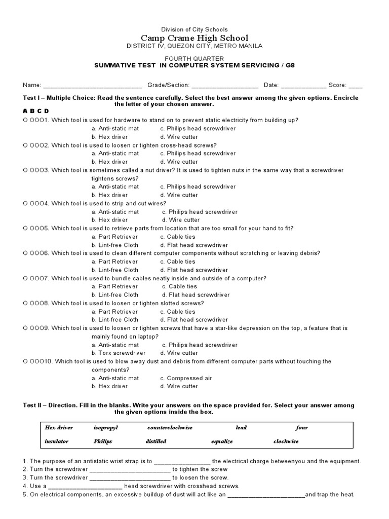4th Summative Test Computer Hardware Servicing | Download Free PDF ...