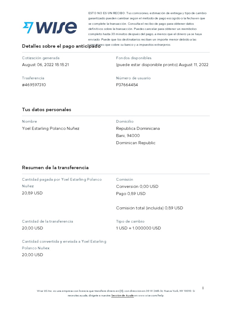 Wise Transaction Disclosure 1659812924878 | PDF | Dinero | Economias