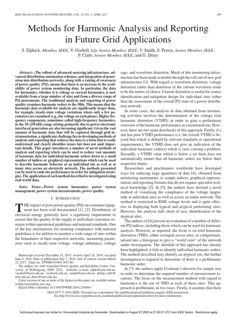 Methods For Harmonic Analysis and Reporting in Future Grid Applications | PDF | Percentile ...