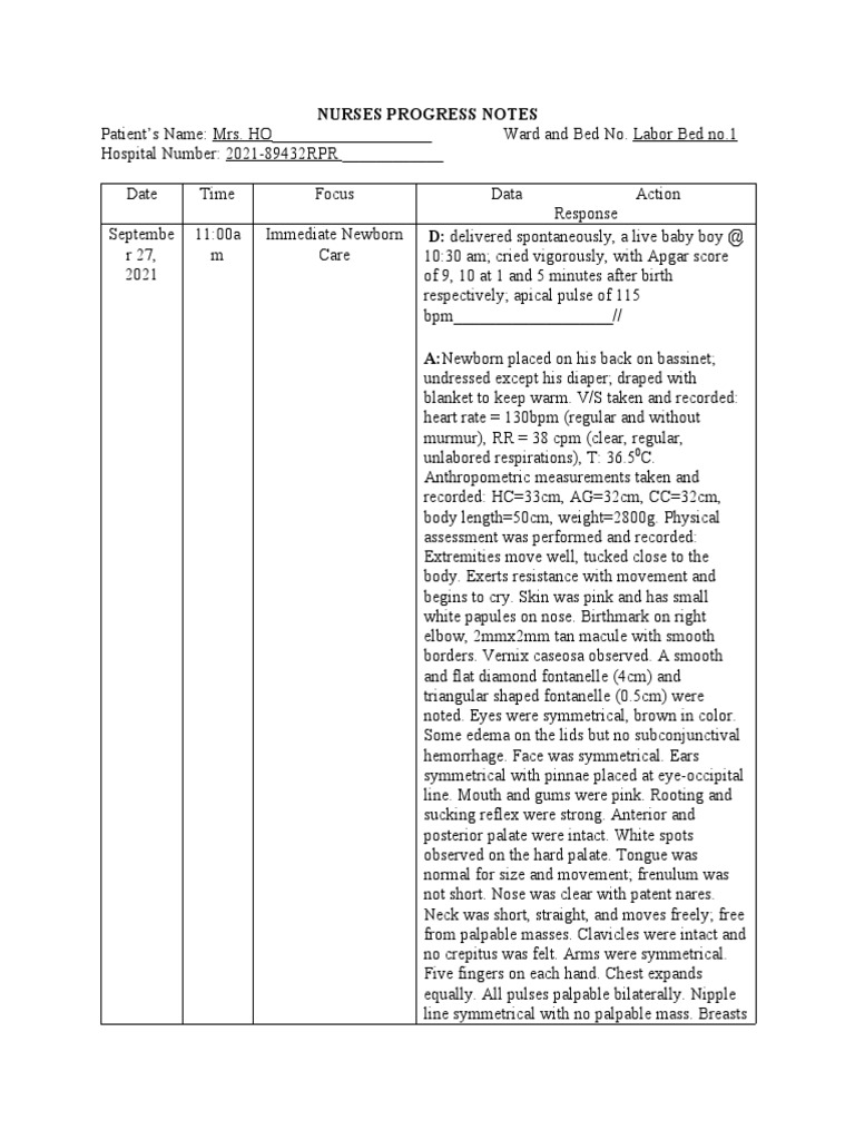 Fdar Immediate Newborn Care | PDF | Penis | Human Anatomy