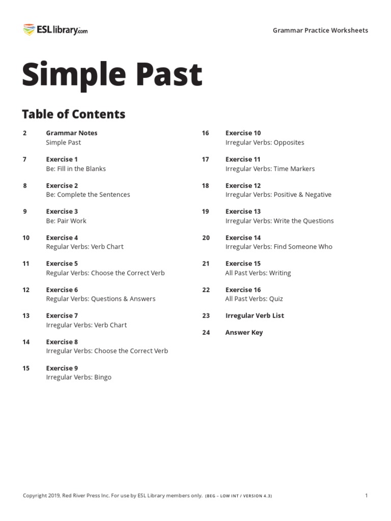 Simple Past: (Beg - Low Int / Ver Sion 4. 3) | Download Free PDF | Verb ...