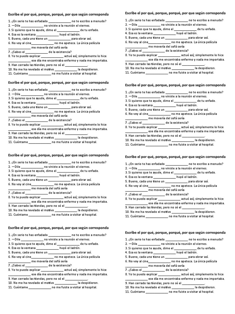 Por Qué, Porque, Por Que Ejercicios | PDF