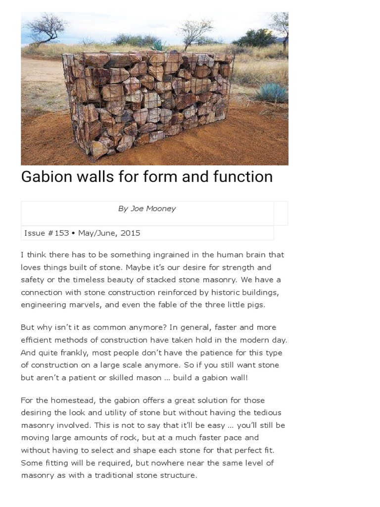 Gabion Walls For Form and Function - Backwoods Home Magazine | PDF | Masonry | Erosion