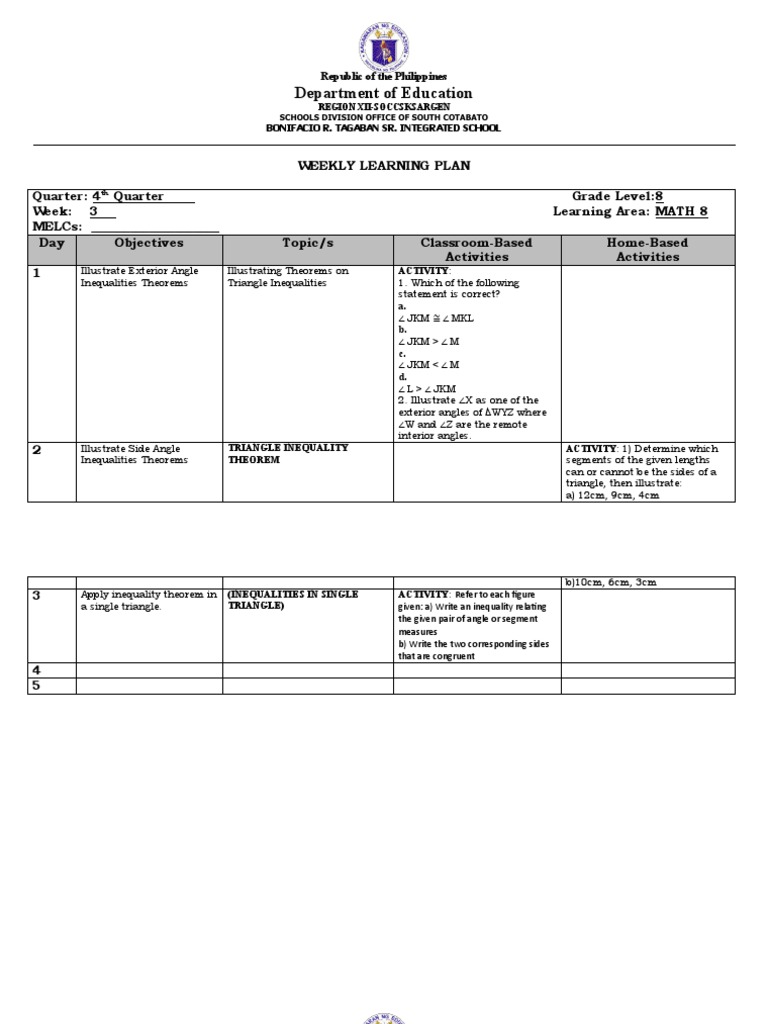 Department of Education: Republic of The Philippines | PDF | Triangle | Elementary Mathematics