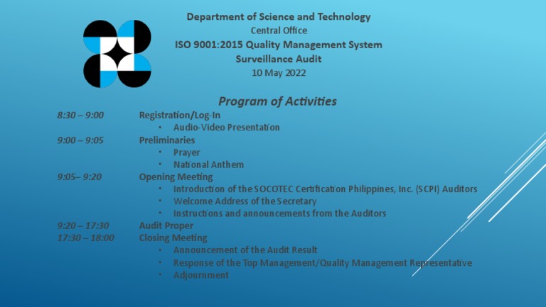 Program of Activities: Department of Science and Technology ISO 9001: ...
