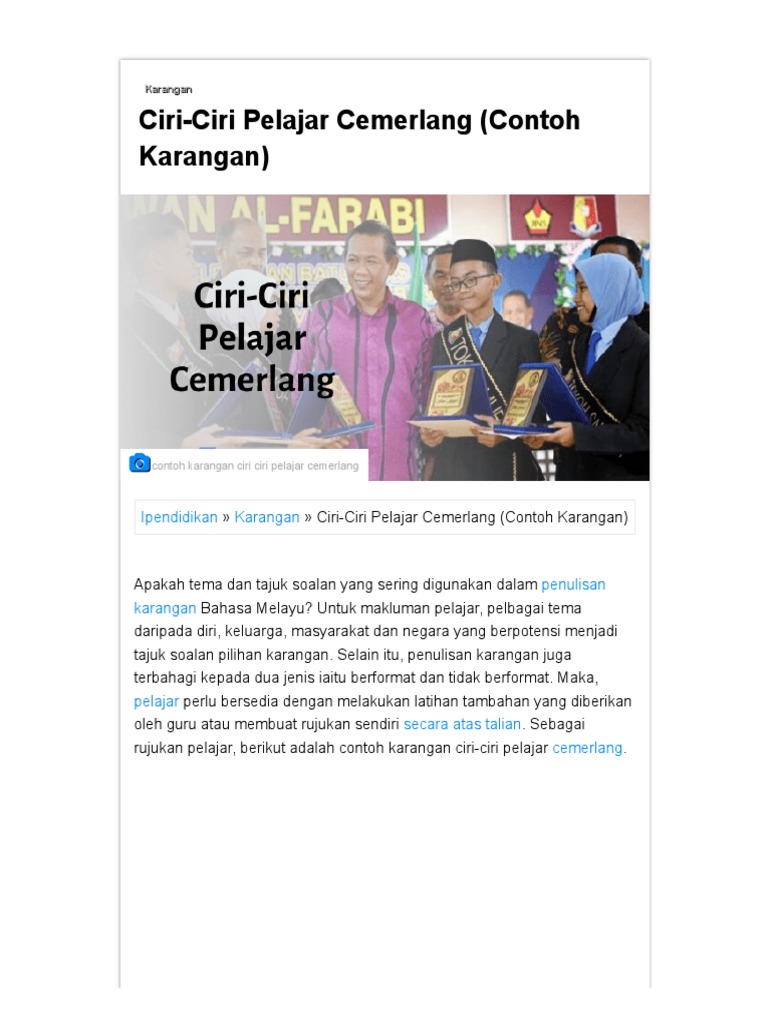 Ciri-Ciri Pelajar Cemerlang (Sahsiah Dan Peribadi Unggul) | PDF