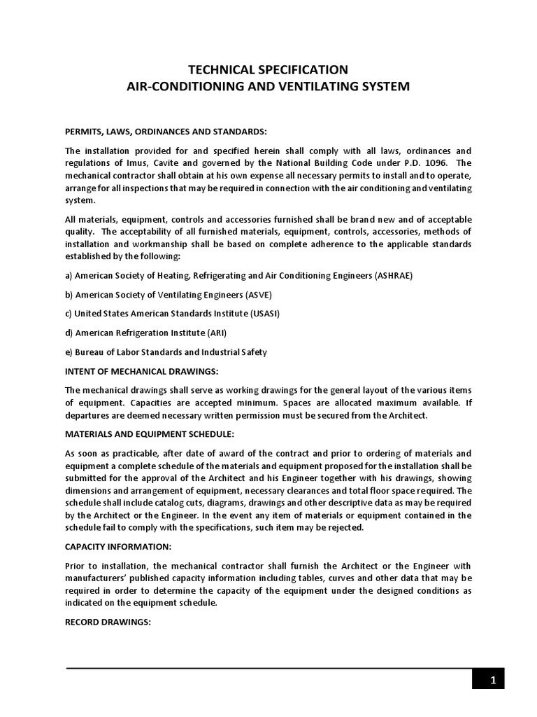 Technical Specification For Hvac Pdf Duct Flow Specification Technical Standard