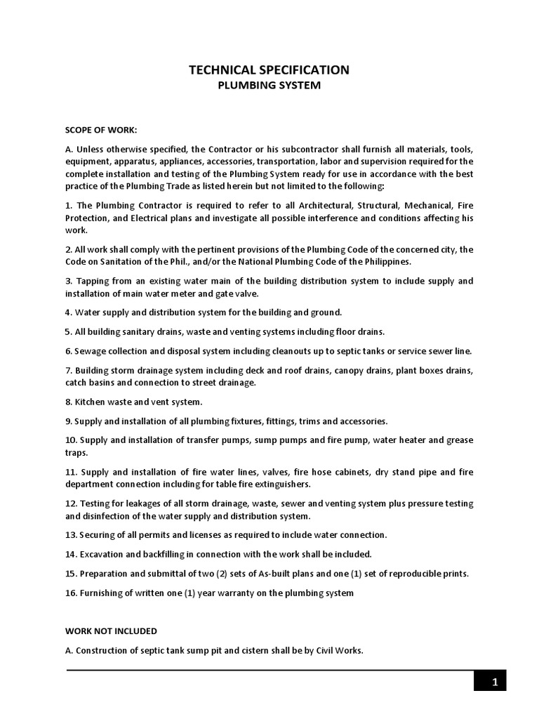 Technical Specification For Plumbing | Download Free PDF | Plumbing | Storm Drain