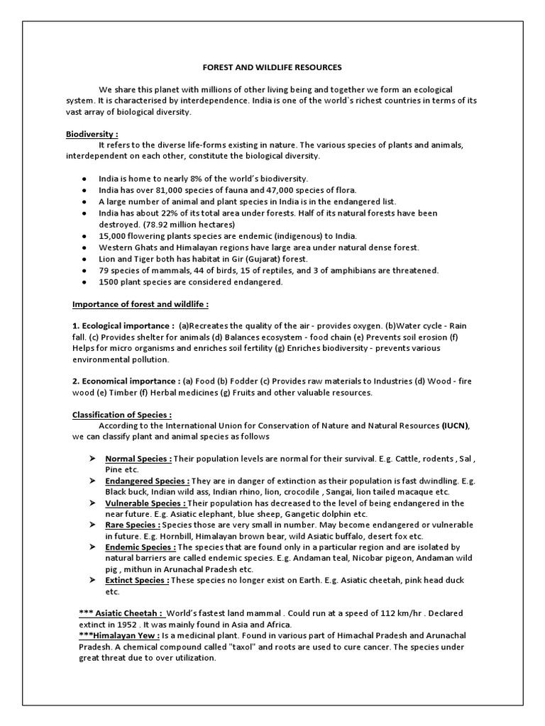 G2 - FOREST AND WILDLIFE RESOURCES - Notes | PDF | Biodiversity ...