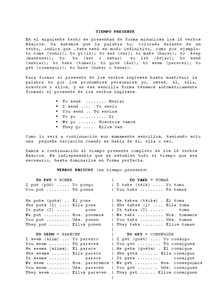 16 Verbos Basicos Pdf Verbo
