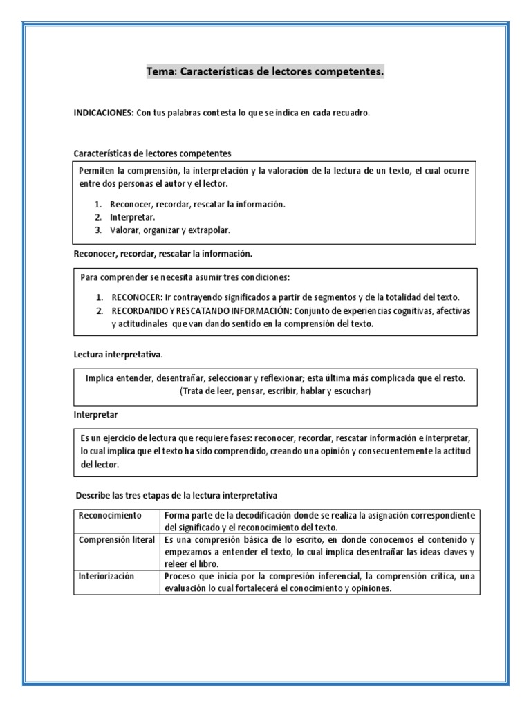 Características de Los Lectores Competentes | PDF | Comprensión ...