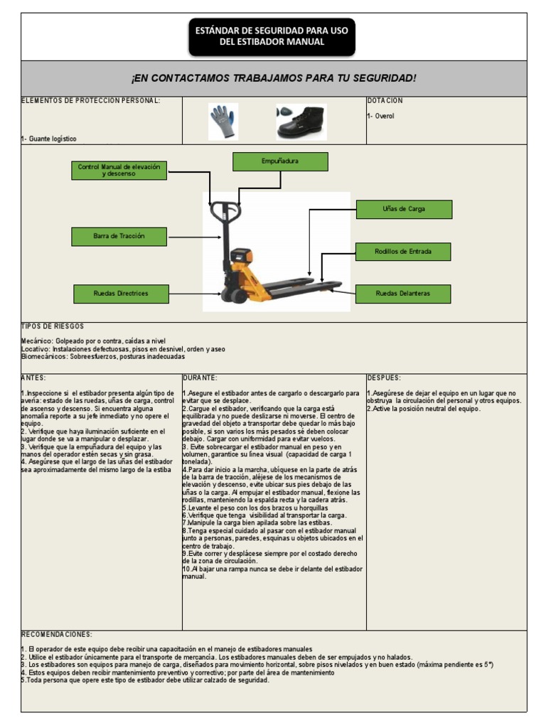 Seguridad en el Manejo de Estibadores Manuales | PDF