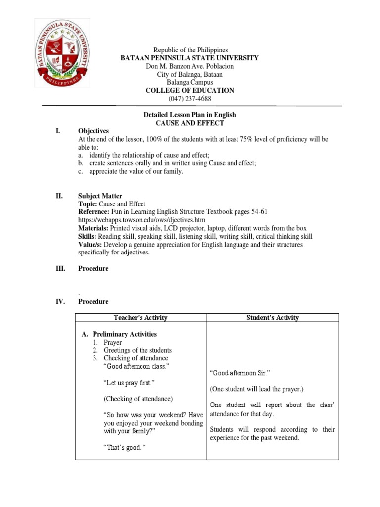 Cause and Effect Detail Lesson Plan | PDF | Lesson Plan | Love