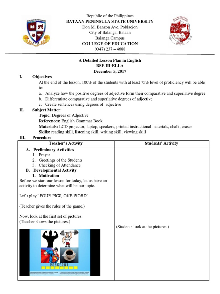 Degrees of Adjective Lesson Plan | Download Free PDF | Cognitive Science | Grammar