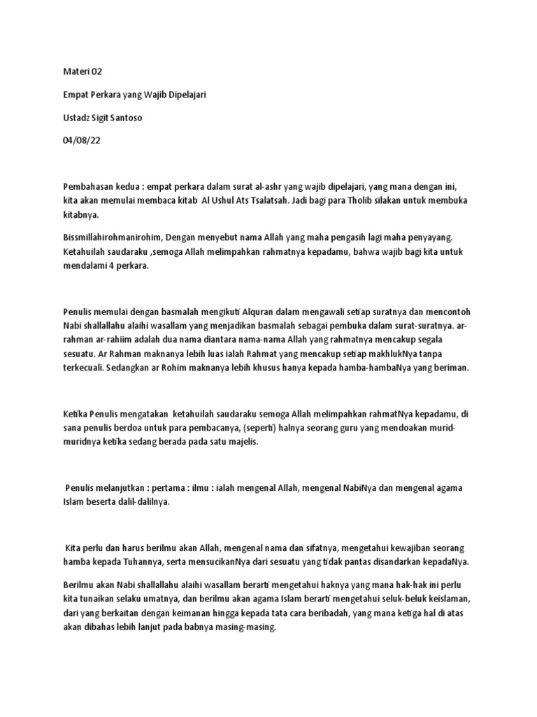 Materi 02 Ushul Tsalatsah | PDF