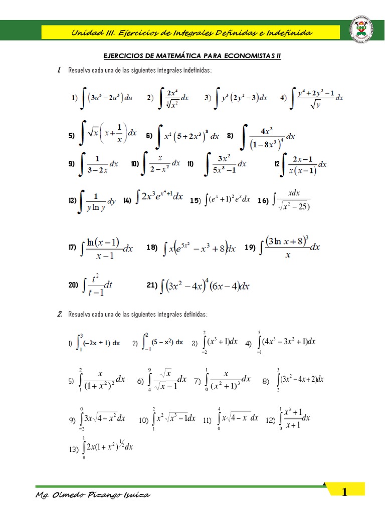 Ejercicios de Integrales Definidas e Indefinida | Descargar gratis PDF | Conceptos matemáticos ...