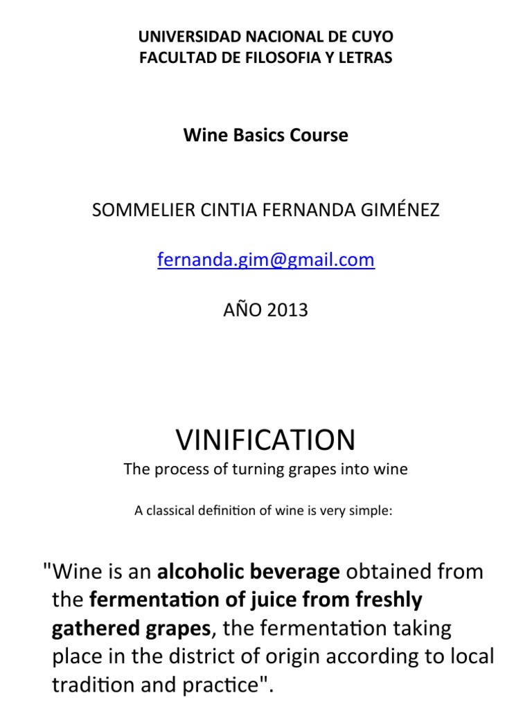 Wine Basics Course: Sommelier Cintia Fernanda Giménez | PDF | Winemaking | Fermentation In ...