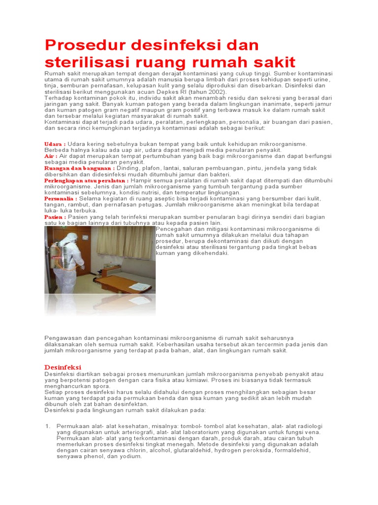 Prosedur Desinfeksi Dan Sterilisasi Ruang Rumah Sakit | PDF