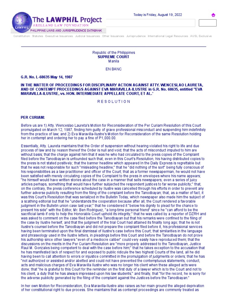 in Re Laureta and Maravilla, 148 SCRA 382 (1987) | PDF | Complaint | Judgment (Law)