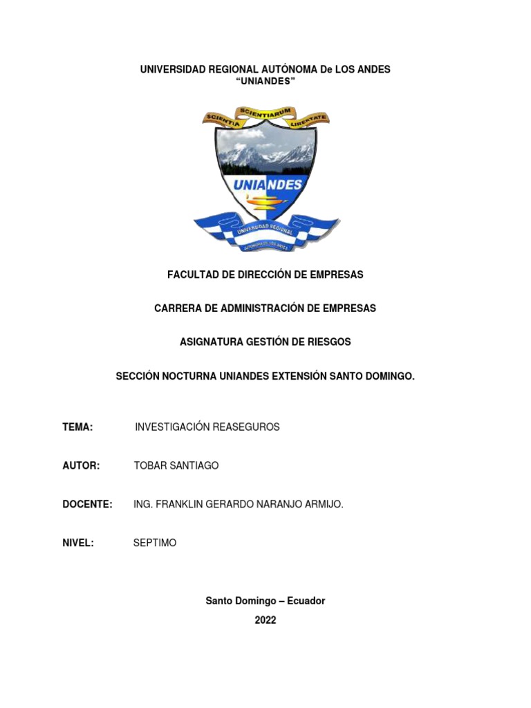Tobar Investigación Reaseguros Pdf Reaseguro Seguro 7693