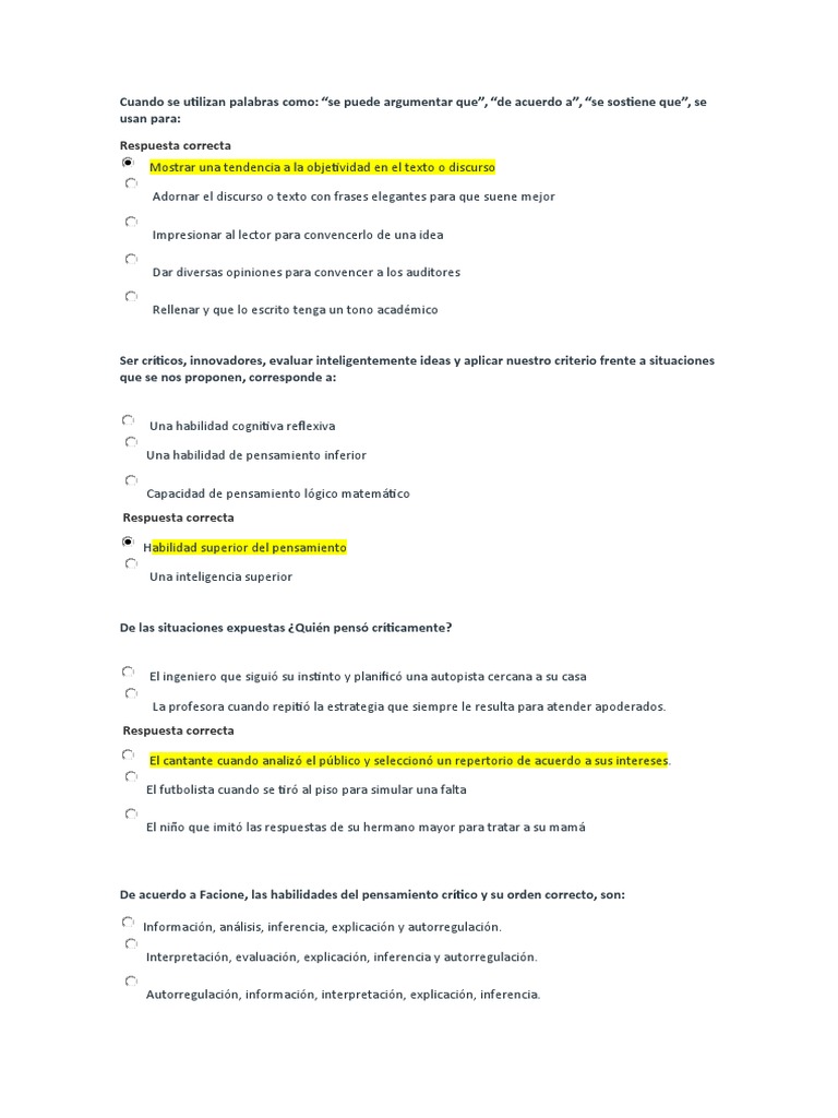 Pregunta 1 | PDF | Pensamiento | Pensamiento crítico