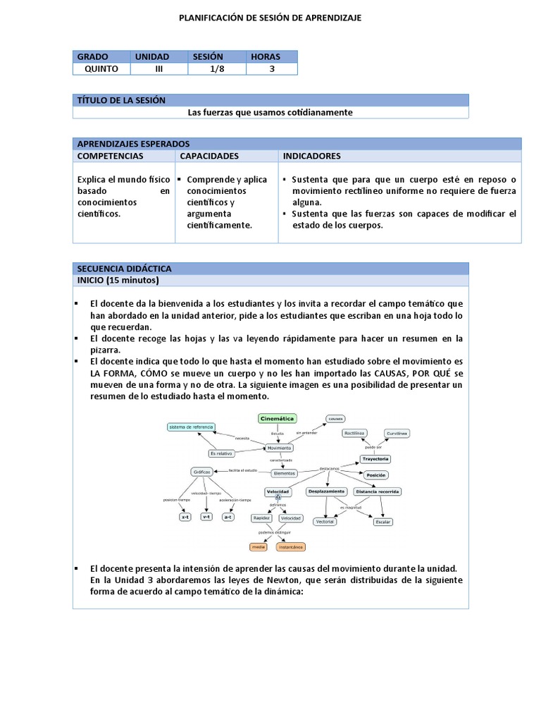 Cta5-U3-Sesion 01 Extraida de La Jec | PDF | Fuerza | Las leyes del movimiento de Newton