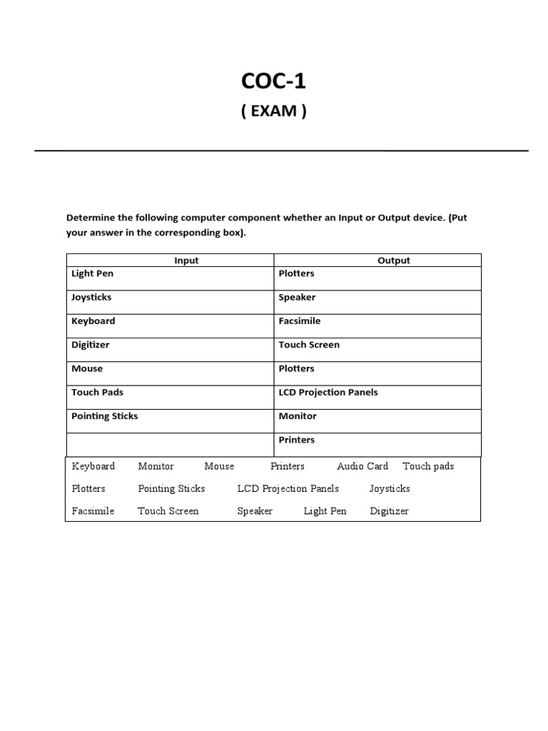 Coc 1 Exam | PDF | Computer Monitor | Central Processing Unit