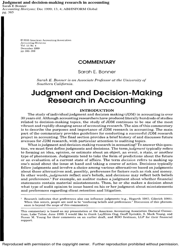 Judgment and Decision Making Research in Accounting | PDF